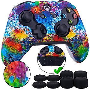 9CDeer Studded Protective Customize Transfer Printing Silicone Cover Skin Sleeve Case + 8 Thumb Grips Analog Caps for Xbox One/S/X Controller Paints Compatible with Official Stereo Headset