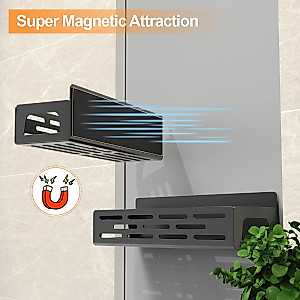 SPACWIS Magnetic Spice Rack Organizer for Refrigerator, 4 Pack Moveable Strong Magnet Spice Shelf, Kitchen Super Magnetic Shelves for Saving Space, Black.