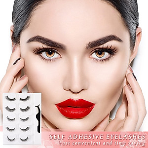 10 Pairs Self Adhesive Eyelashes Stable Non Slip False Lashes Waterproof Faux Reusable Eyelashes Dramatic No Glue Eyelashes Fluffy Stick on Eyelashes Mink Eyelashes Fake Eyelashes with Eyelash Tweezer