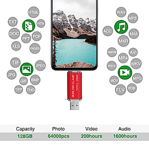 128GB USB Type-C Flash Drive 3.0 Dual Drive, BorlterClamp USB C Memory Stick OTG Thumb Drives for Android Smartphones Samsung Galaxy S10/S9/S8/Note 9, LG, Google Pixel, PC (Red)