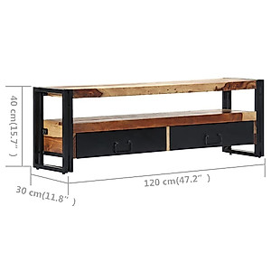 Vintage Industrial TV Stand with 2 Drawers and Media Shelf Storage Rustic Solid Wood Metal Frame Retro TV Cabinet Unit Antique Style Living Room Furniture