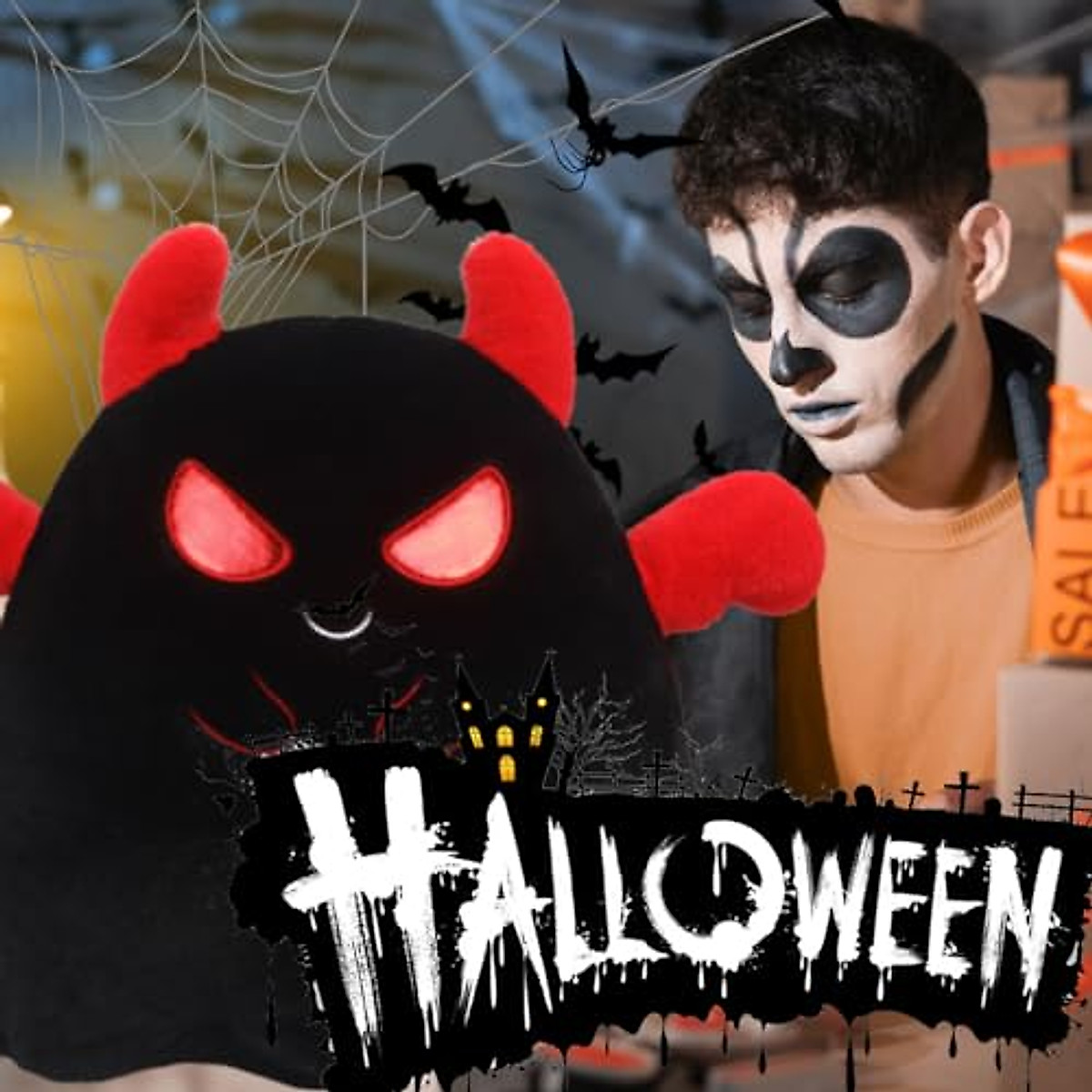 ARELUX Cute Ghost Plush Pillow,Soft Black Devil Pillow Stuffed Animals Plushies Kawaii Doll Toy Funny Room Decor Birthday Friends Family Member 18in