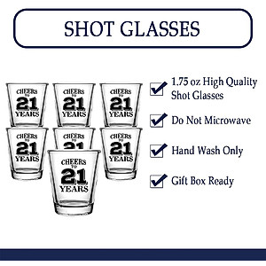 Veracco Cheers To 21 Years Shot Glasses Birthday Gift For Someone Who Loves Drinking Bachelor 21st Funny Party Favors Twenty One and Fabulous (Clear, Glass)