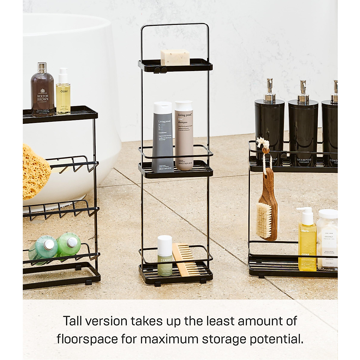 Yamazaki Home Wire Standing Shower Caddy with Bath Shelf Baskets, Steel, Tall, Water Resistant, No Assembly Req.