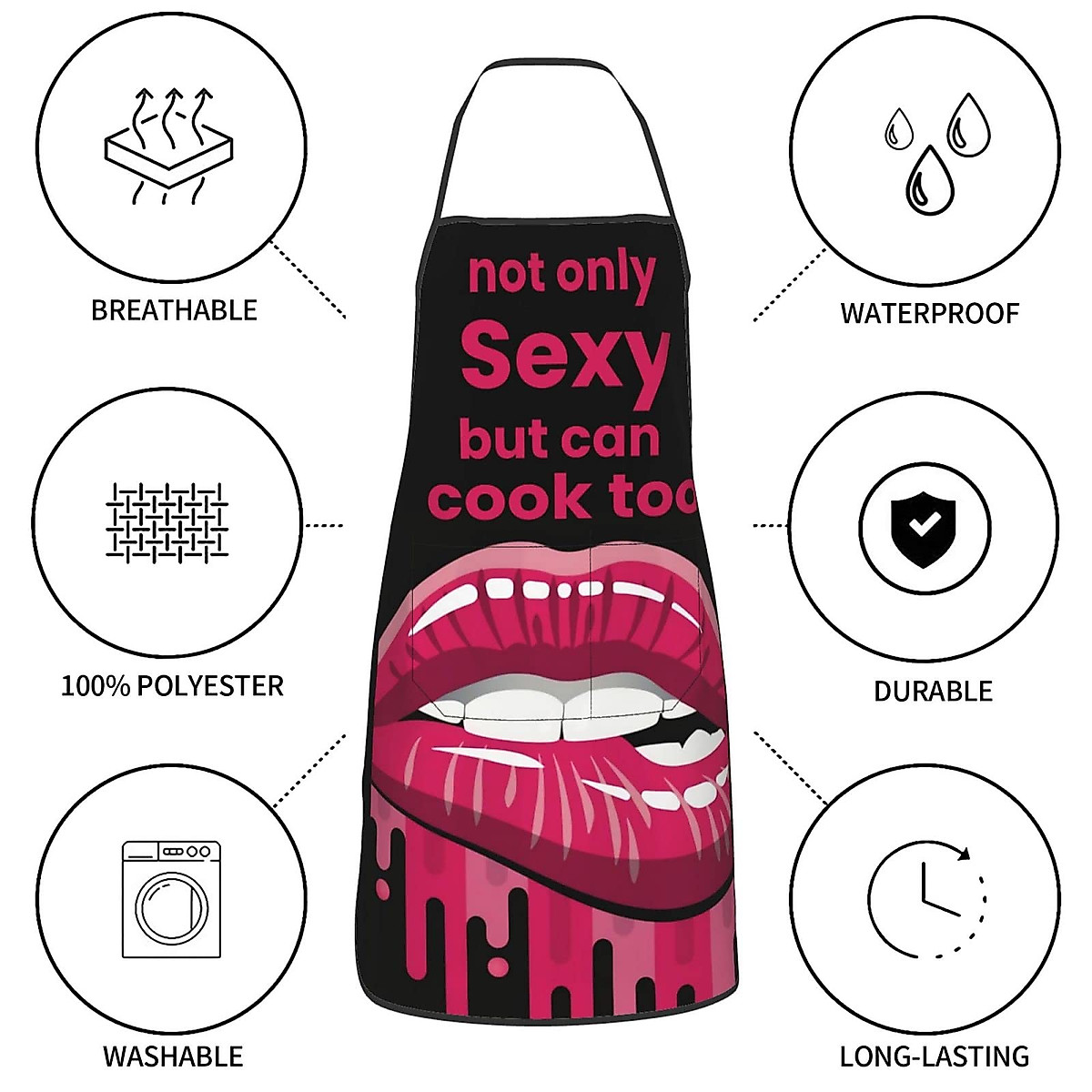 capuca Cooking Kitchen Chef Aprons Funny - Not Only Sexy Printing Bib Aprons with Pockets Erasable Hand Waterproof Grilling Sink Aprons for Women Men