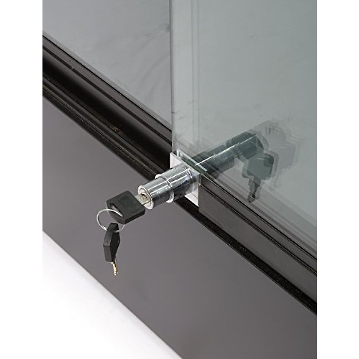 Displays2go 4’ Frameless Glass Showcases with LED Lighting, Adjustable Shelves, Locking, MDF – Black (GTAP48LEDB)