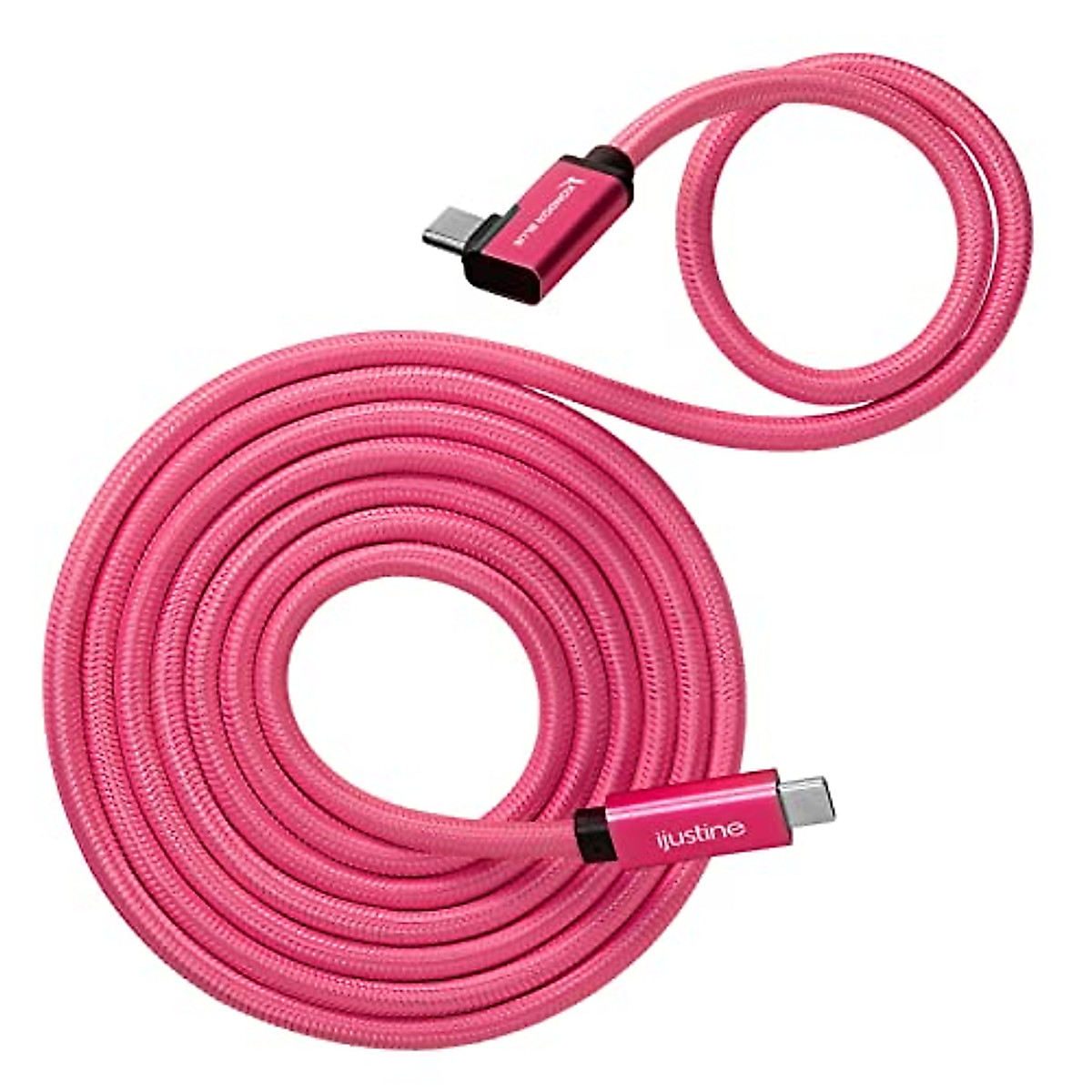 KONDOR BLUE X iJustine Pink Braided USB-C to USB-C Right Angle | USB 3.1 Gen 2 | 10Gb/s Data Transfer Speeds | 100W Charging | 6FT