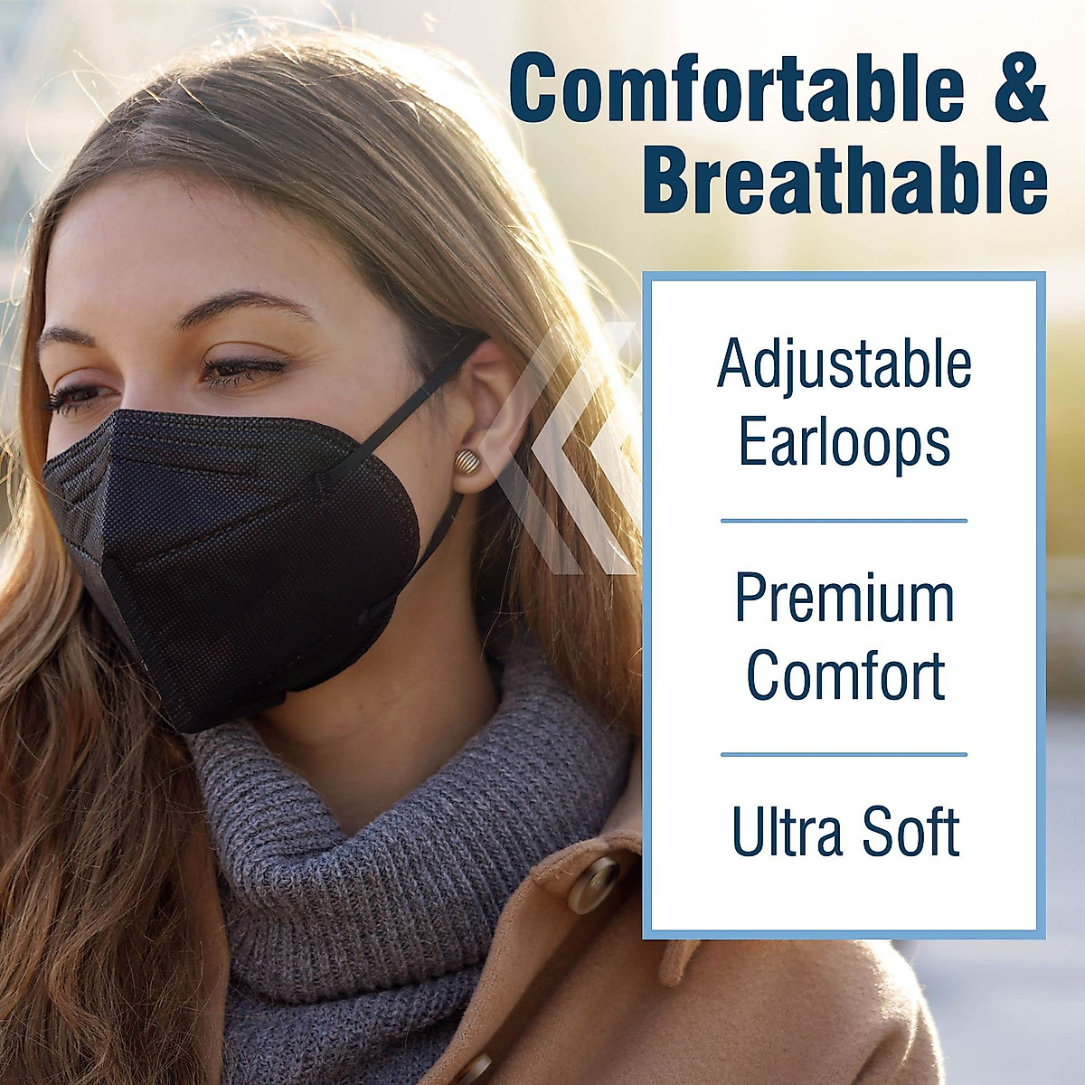 WECARE Black KN95 Adult Face Masks 20 Pack - Individually Wrapped Disposable 4 Ply Particulate Respirator Mask - Anti Fog, PM2.5, Comfortable Folded Design