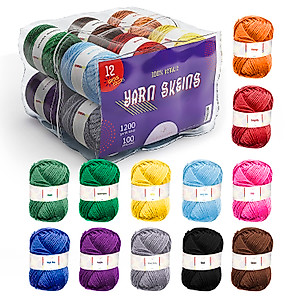 CraftBud Acrylic Yarn Skeins 12 x 50g - 1200 Yards - Yarn for Crocheting - Soft Crochet Yarn for Knitting and Crafts - Multicolored Crochet Craft Yarn for Adults and Kids - 12 Pack