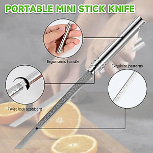 deterlect 2Pcs Multipurpose Outdoor Portable Fruit Knife with Sheath, All Steel Stick Shaped Fruit Knife, Cuchillo Multiusos Para Fruta Portátil Para Exteriores Con Funda