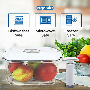 PrepSealer Food Saving Airtight BPA-free Tritan Vacuum Container (2L Rectangle + Pump + Tray) - Marinating, Fruit Keeper