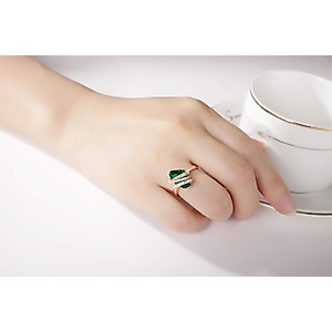 Leafael Wish Stone Women's Adjustable Crystal Open Ring (Emerald Green Rose Gold Plated) Gifts for Women May Birthstone Jewelry, Size 6.5-8