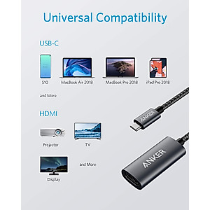 Anker USB C to HDMI Adapter (@60Hz), 310 USB-C (4K HDMI), Aluminum, Portable, for MacBook Pro, Air, iPad pROPixelbook, XPS, Galaxy, and More