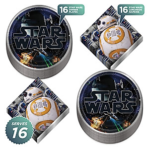 Star Wars Party Supplies - Classic Star Wars Paper Dinner Plates and Luncheon Napkins (Serves 16)