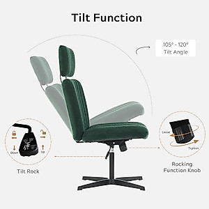 EYYTHUNG Home Office Chair No Wheels with Headrest Extra Wide Crossed Armless Desk Chair Adjustable Makeup Chair for Bedroom Dark Green