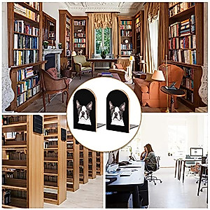 Cute Boston Terrier Dog Simple Nature Wooden Shelves Bookends Desktop Book Stand Book Ends Books Holder for Library School Home Office Study Decoration（Beech Wood）