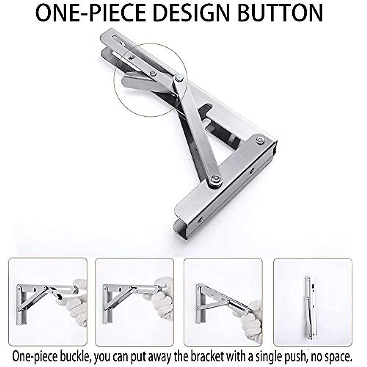 Folding Shelf Brackets - Heavy Duty Stainless Steel Collapsible Shelf Bracket for Bench Table, Space Saving DIY Bracket, Max Load: 550lb （Long：10” ，2 PCS）