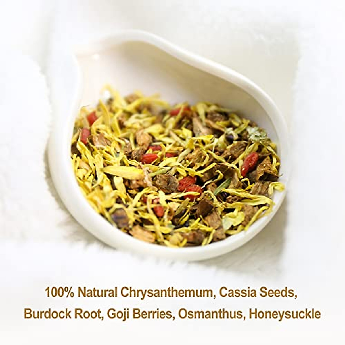 FullChea - Chrysanthemum Cassia Seed Tea, 30 Teabags, 5g/bag - Burdock Root, Goji Berries, Osmanthus, Honeysuckle Combination Herbal Tea - Liver Clearing & Vision Improving