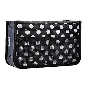 Vercord Purse Organizer Insert for Handbags Bag Organizers Inside Tote Pocketbook Women Nurse Nylon 13 Pockets Black Dot Medium