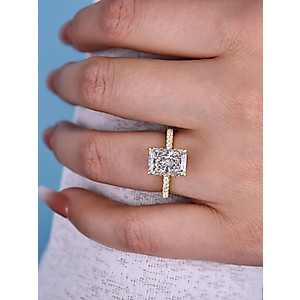 Effinny 3.5ct Radiant Cut Engagement Ring for Women,Yellow Gold Plated Sterling Silver Simulated Diamond White Sapphire Promise Ring(Size:7)