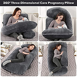Elover Pregnancy Must Haves Pregnancy Pillow U-Shaped Full Body Maternity Support Pillow for Pregnant Women with Replaceable and Washable Velvet Cover Size 57" (Black,Velvet)
