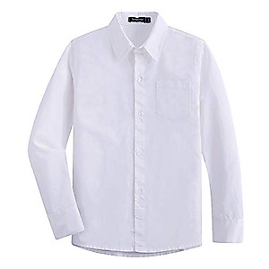 Spring&Gege Boys' Long Sleeve Dress Shirts Formal Uniform Woven Solid, White, 9-10 Years