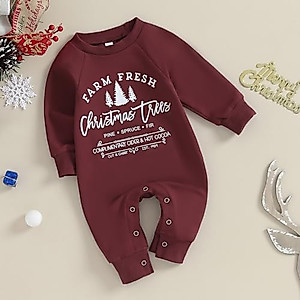 Infant Baby Girls Boys Christmas Outfits One Piece Long Sleeve Crew Neck Letter Sweatshirt Romper Playsuit Clothes (Red, 0-3 Months)