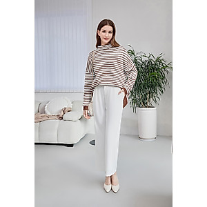 Women's Turtleneck Long Sleeve Striped Oversized Ribbed Knit Pullover Sweater Tops