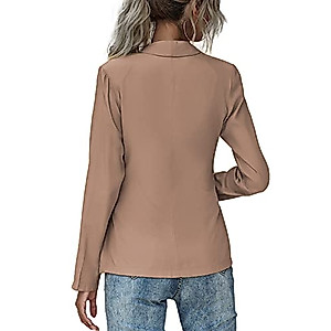 LYANER Women's V Neck Blazer Jacket Self Tie Knot Long Sleeve Elegant Workwear Blouse Khaki Small