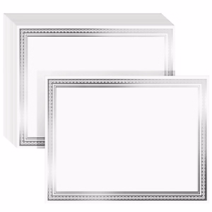 Juvale 50 Sheets Certificate Paper for Printing with Silver Foil Border for Graduation Diploma, Achievement Awards (8.5 x 11 in)