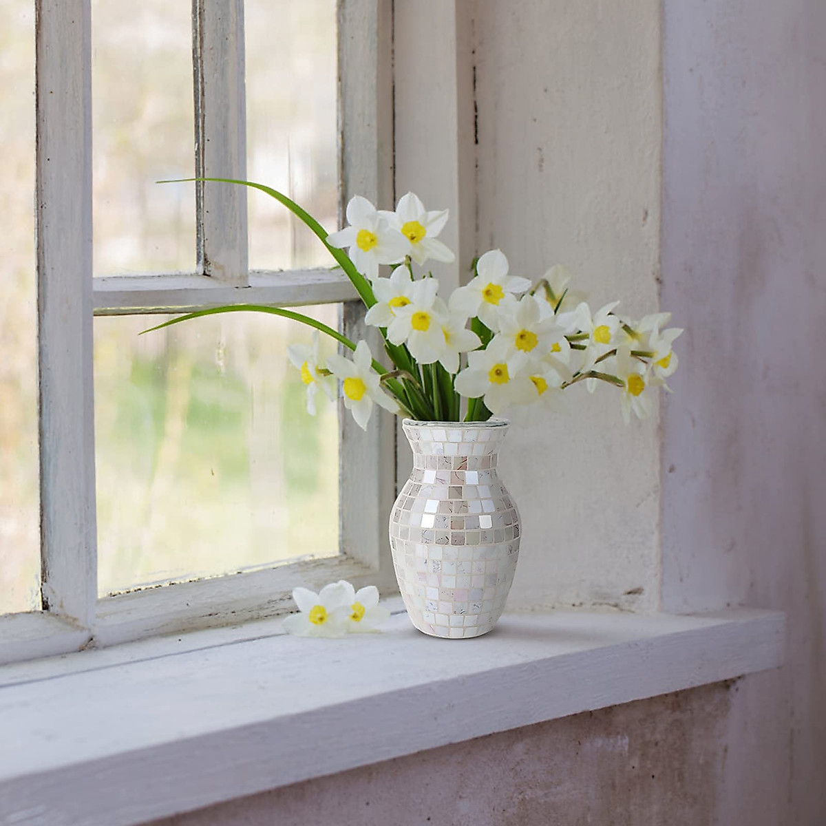 BESPORTBLE Mosaic Flower Vase Glass Piece Vases Plant Pots Decorative Floral Vase Dried Flowers Container Table Centerpieces for Home Office Decor