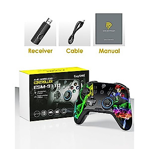 EasySMX PC Wireless Controller, Gaming Controller for Computer,Laptop,PS3,Android TV BOX, Nintendo Switch and Tesla with Turbo, Dual Vibration and 4 Programmable Keys, Battery Up to 14 Hours