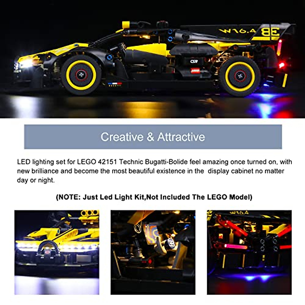 BrickBling LED Light for Lego Technic Bugatti Bolide 42151 Building Toy Set, Creative Lighting Kit Compatible with Lego 42151, for Lego Technic Car Fans (Bricks Not Included)