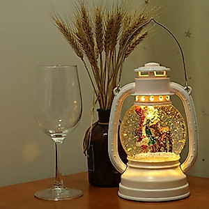 Eldnacele Christmas Snow Globe Lantern Spinning Water Glittering Santa Claus Scene with 6 Hours Timer, Lighted Water Globe Lantern White Santa Claus for Christmas Decorationa and Gifts(Santa)