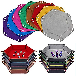 K.T. Fancy Dice Tray 6 Pieces Folding D&D Dice Tray Dice Holder Storage Box for Rolling Dice Games Metal Dice Rolling Tray PU Leather and Velvet