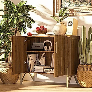 roomfitters 39" Modern Wood Sideboard Buffet Cabinet, Mid Century Media Console with Doors Coffee Bar Cabinet Credenza for Living Room, Entryway, Wooden Kitchen Wine Cabinet, Gold Metal Legs