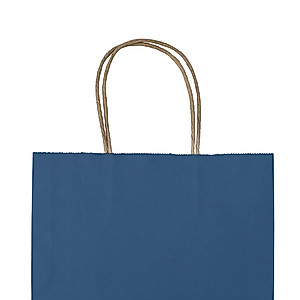 bagmad 100 Pack 8x4.75x10 inch Medium Blue Gift Paper Bags with Handles Bulk, Kraft Bags, Craft Grocery Shopping Retail Party Favors Wedding Bags Sacks (Blue, 100pcs)