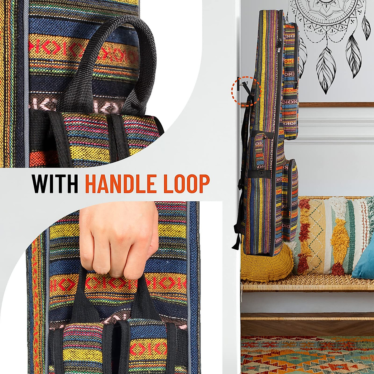 CAHAYA Acoustic Guitar Bag with Neck Cradle Bohemian Vintage Guitar Case 0.65in Thick Sponge Padded Guitar Case for 40 41 42 In Acoustic Classical Guitars CY0186