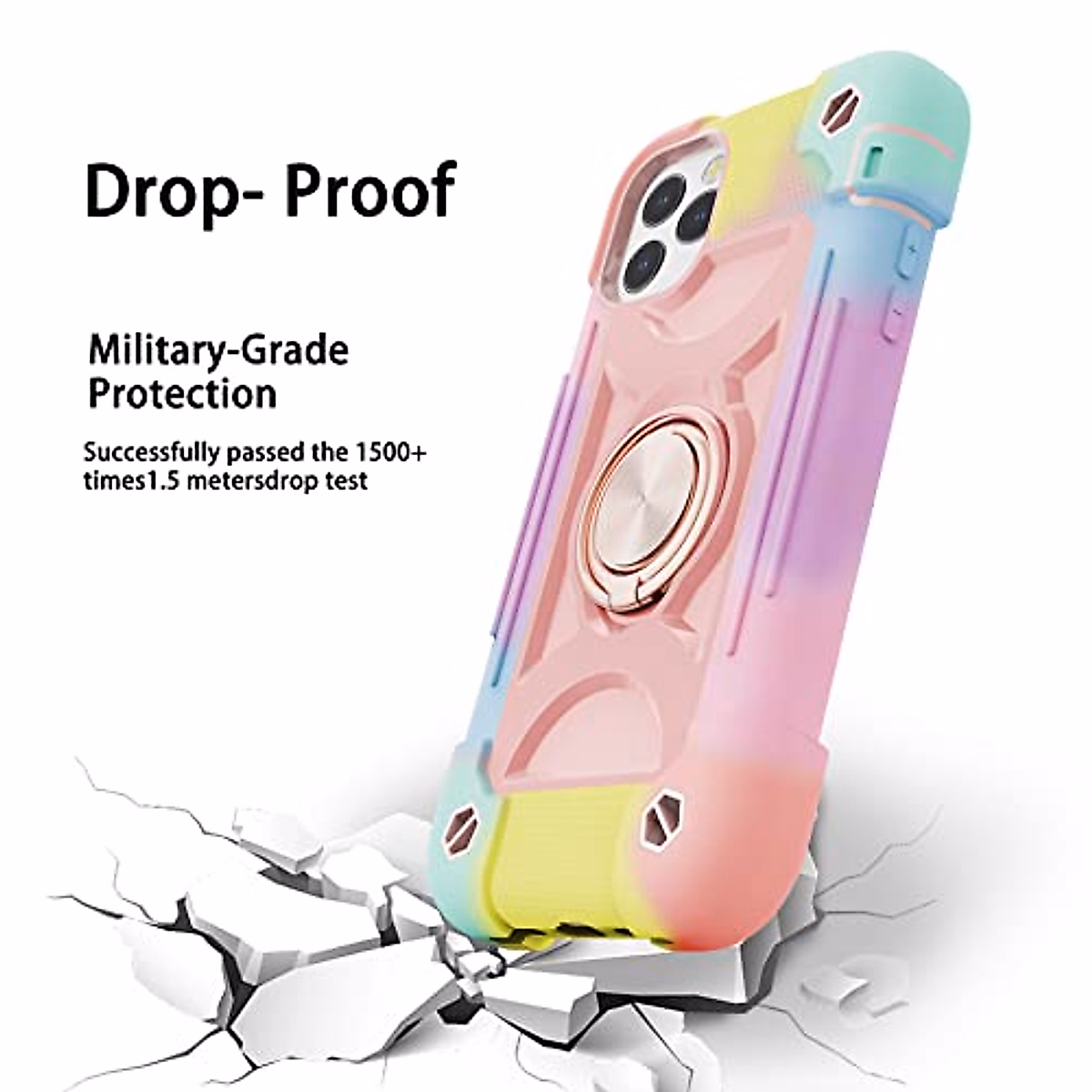 Cookiver for iPhone 11 Pro Max Case 6.5 Inch, with 2 Pack Glass Screen Protector,Heavy-Duty Shockproof Rugged Military Grade Cover with Magnetic Car Mount for iPhone 11 Pro Max (Rainbow Pink)