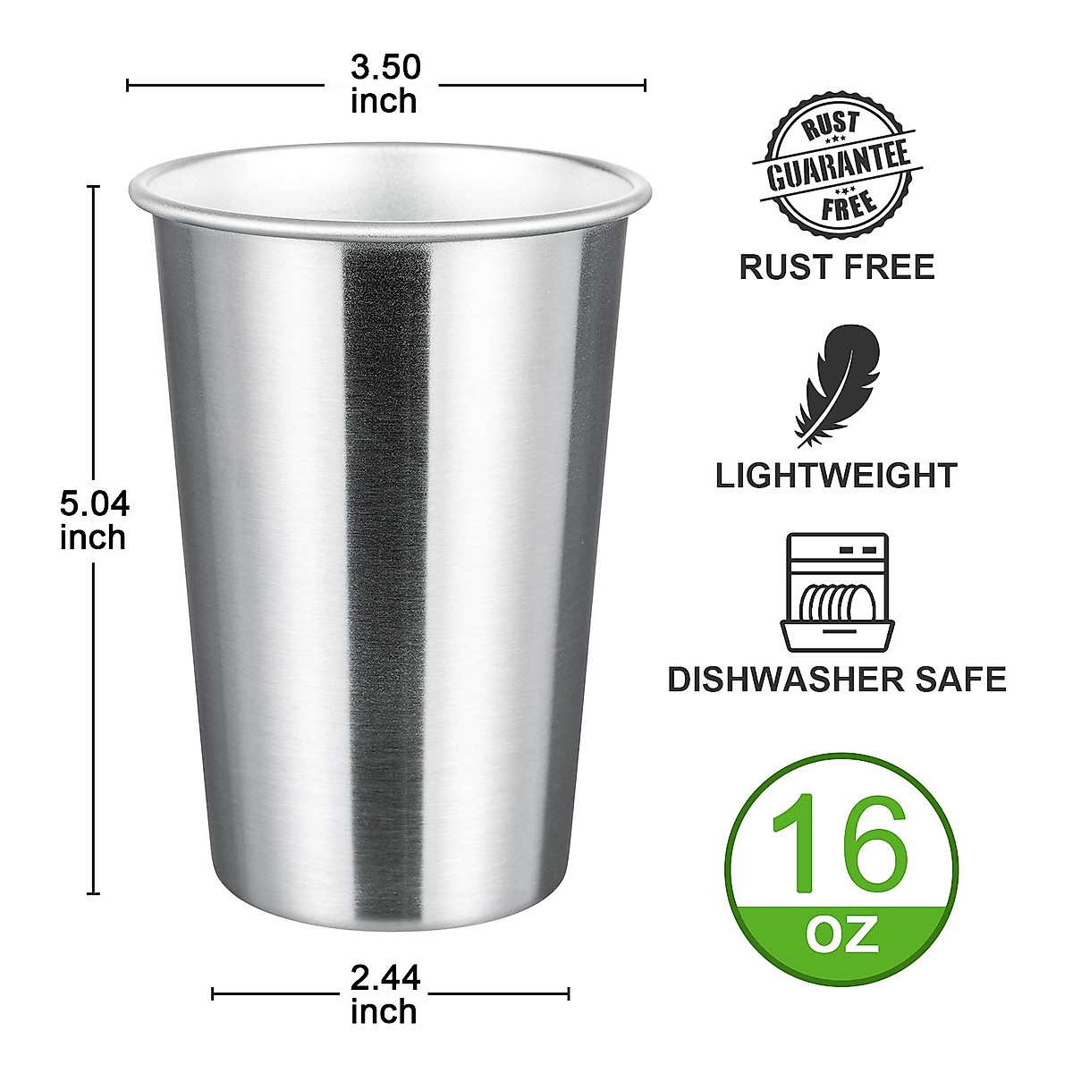 MEWAY Premium Stainless Steel Cups 16 oz Pint Cup Tumbler (16 Pack) - Premium Metal Cups - Stackable Durable Cup，Chilling Beer Glasses, for Travel, Outdoor, Camping, Everyday