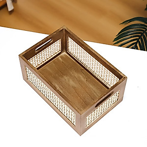 CINWEN Decorative Vintage Wooden Crate Storage Box, Rustic Pine Wood Organizer Bin Basket w/ Built-In Handles for Kitchen Pantry, Cupboard, Cabinet, Counter, Home Sort Collection - Natural Pine