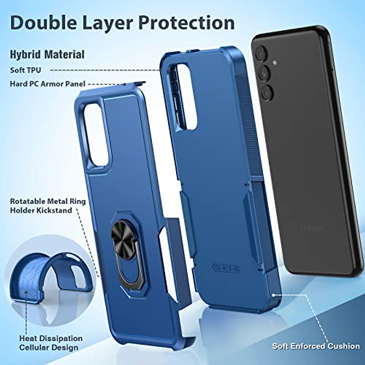 BNIUT for Samsung Galaxy A13 5G Case: (& for Samsung A13 LTE 4G Case) Dual Layer Protective Heavy Duty Cell Phone Cover Shockproof Rugged with Ring Holder Kickstand - Military Protection (zb Blue)