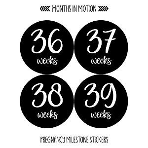 Months In Motion Pregnancy Weekly Belly Growth Stickers - Week to Week Pregnant Expecting Photo Prop - Maternity Keepsake - Baby Bump - Large Set of 36 Weekly Photo Sticker