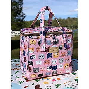 Kwang Min Pink Cat Faces Insulated Lunch Bag for Women Reusable Lunch Box for Adult,Large Bento Cooler for Office Picnic Beach Party,Premium Fabric,WaterProof,Pink Gift Pink Cat)