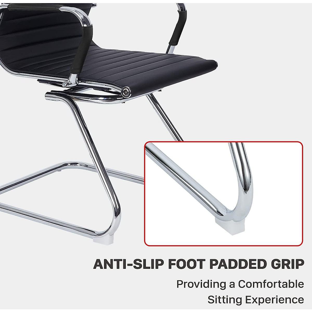 KLASIKA Office Guest Chair Leather Reception Without Wheels with Sled Base for Desk Conference Area Waiting Room Set of 1