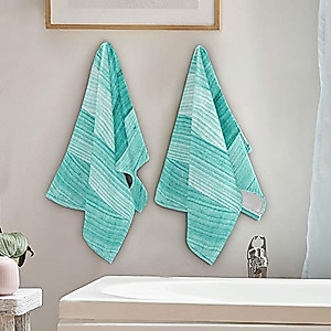 ATTX 2 Piece Turquoise Wood Print Soft Hand Towels for Bath Decorative Guest Towels Fingertip Towels for Bathroom Spa Gym,14.4 x 28.3 inch