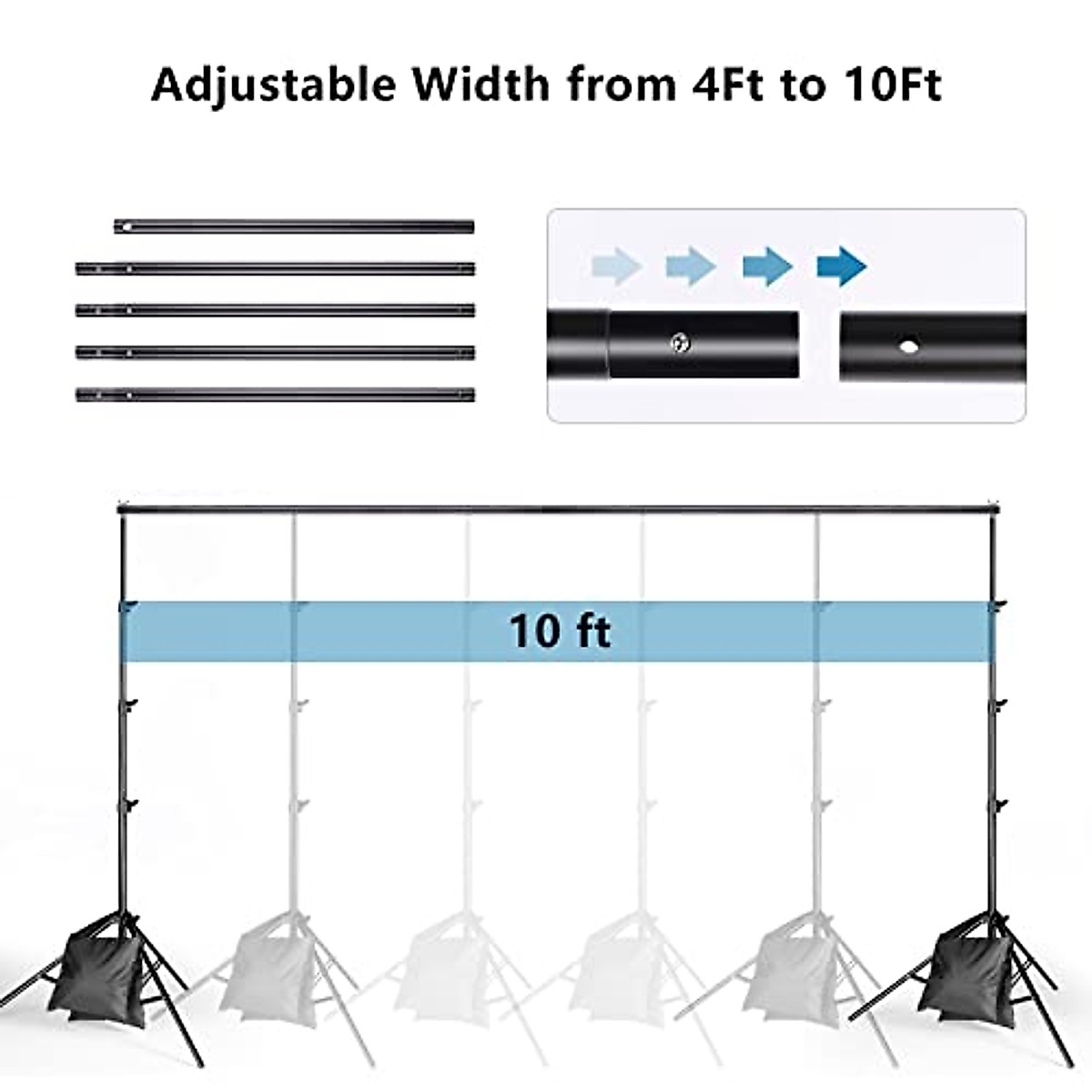 Backdrop Stand 8.5x10ft, ZBWW Photo Video Studio Adjustable Backdrop Stand for Parties, Wedding, Photography, Advertising Display