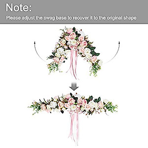 Lvydec Artificial Rose Flower Swag, 25 Inch Decorative Swag with Fake Roses, Green Leaves and Silk Ribbon for Wedding Arch Front Door Wall Decor
