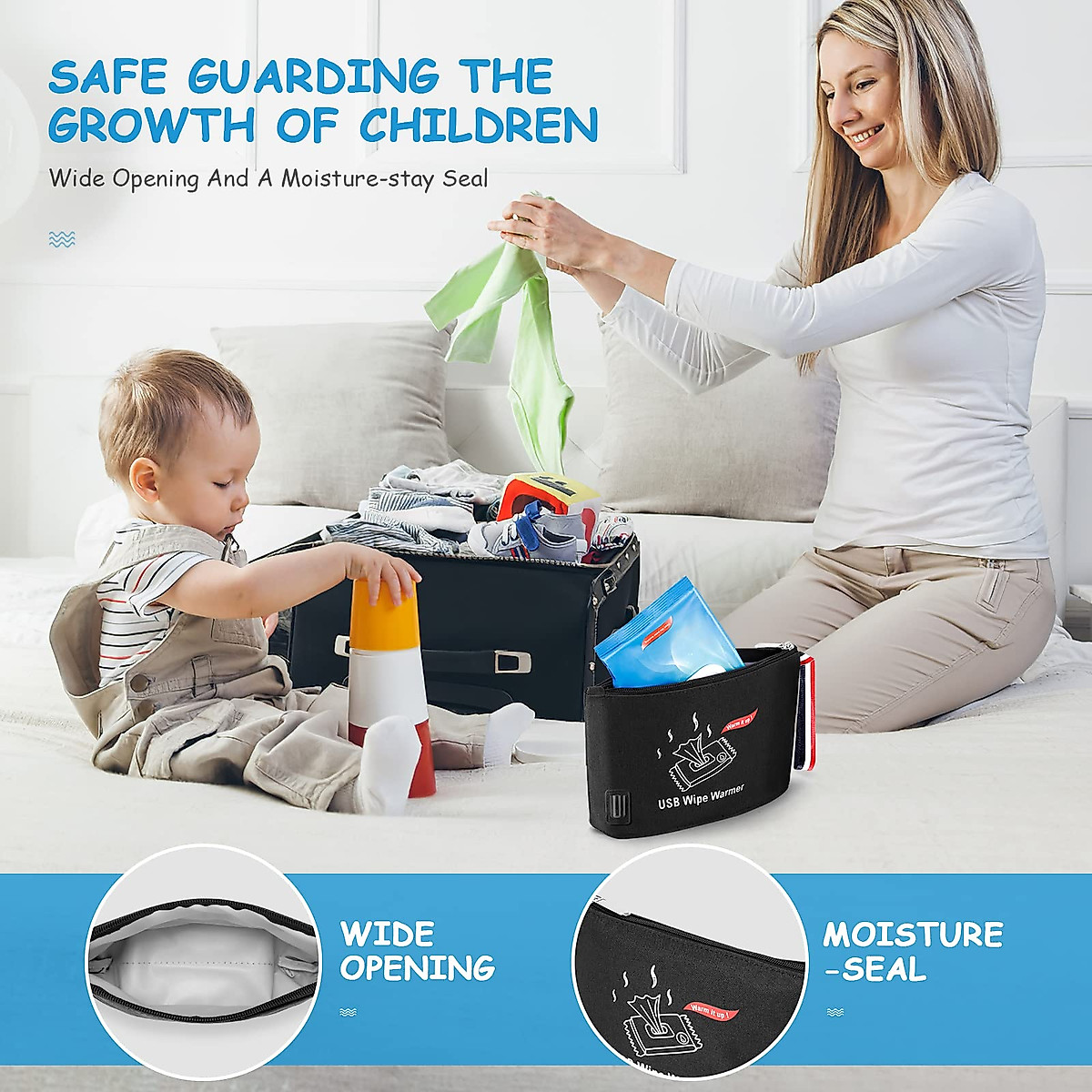 USB Baby Wipe Warmer, DDSKY 12V Portable Car Wipes Heater Warmer Baby Wipes Thermostat Heating Bag,Baby Infant Wet Wipes Warmer Bag for Travel and On The Go,9.45 x 6.3 inch