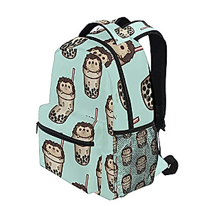 Backpack for Girls Boys Stylish Boba Milk Tea Backpack Lightweight School College Travel Bags Halloween Thanksgiving Gifts